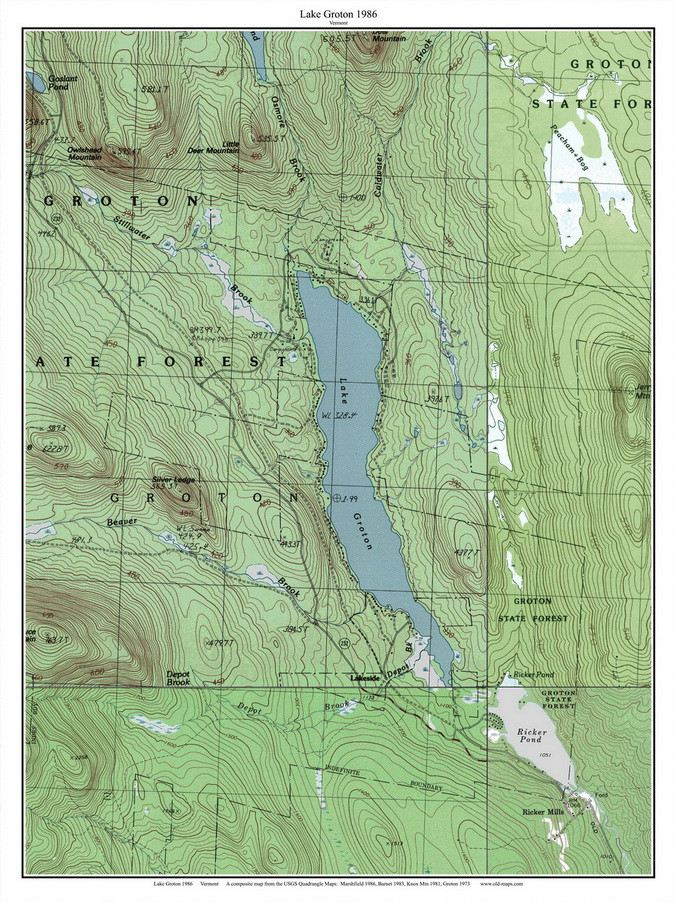 Lake Groton 1986 1986 - Custom USGS Old Topo Map - Vermont - OLD MAPS