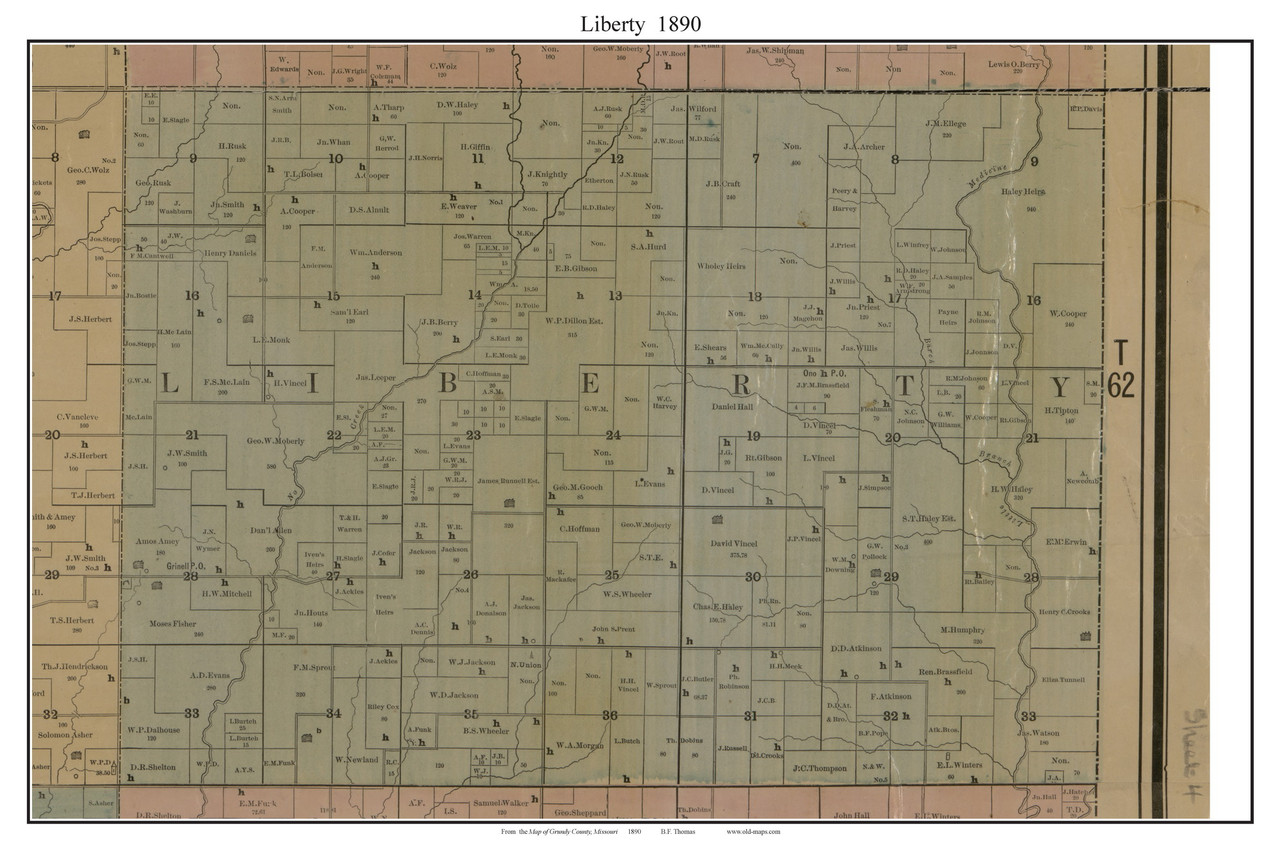 Liberty, Missouri 1890 Old Town Map Custom Print Grundy Co. - OLD MAPS