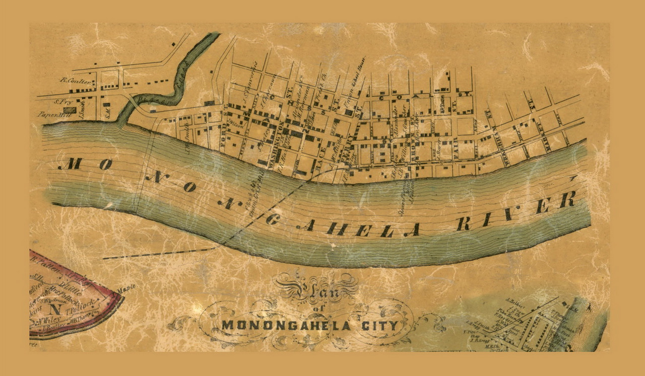 Monongahela City, Carroll Township, Pennsylvania 1856 Old Town Map ...