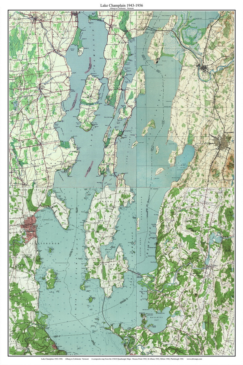 Lake Champlain, Alburg to Colchester 1943-1956 - Custom USGS Old Topo ...