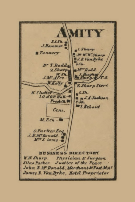 Amity Village, Amwell Township, Pennsylvania 1861 Old Town Map Custom ...