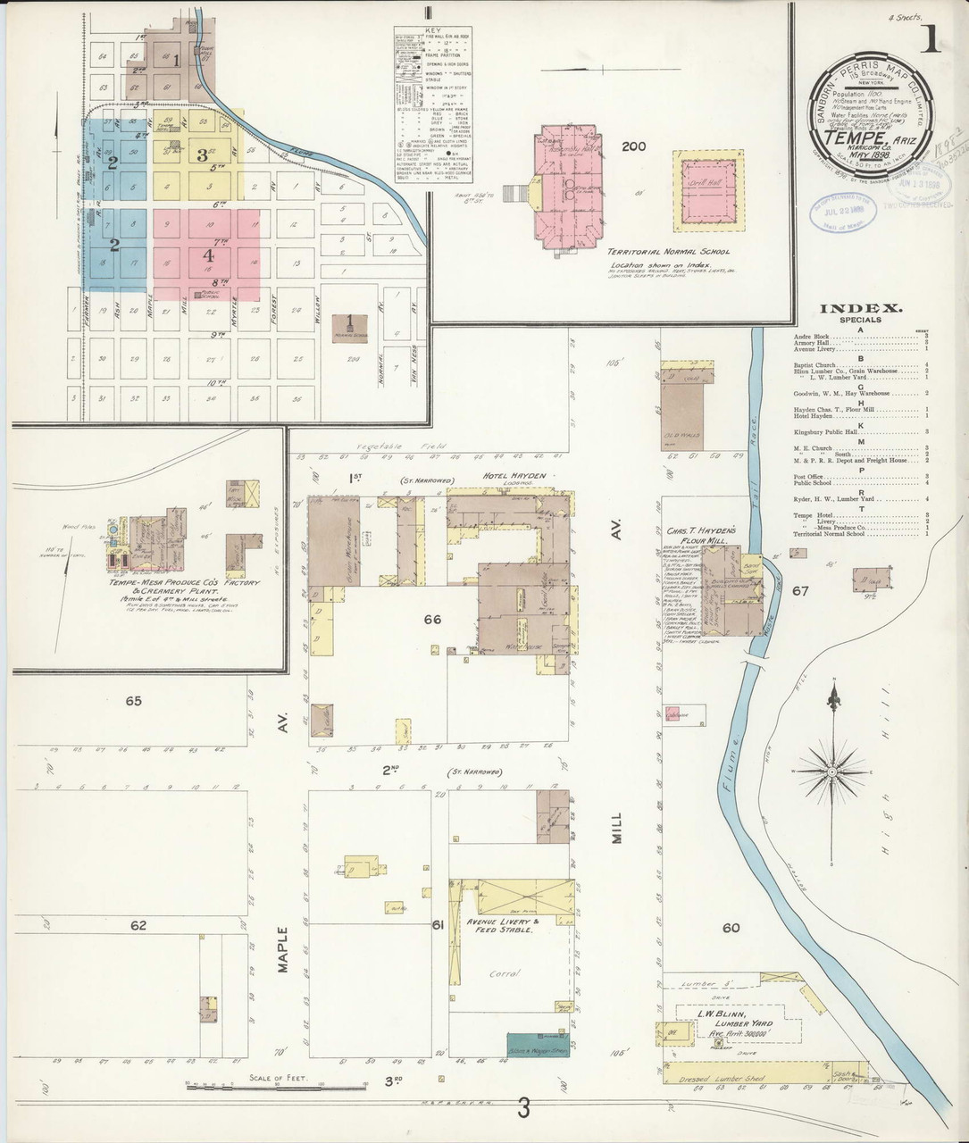 Tempe, Arizona 1898 - Old Map Arizona Fire Insurance Index - OLD MAPS