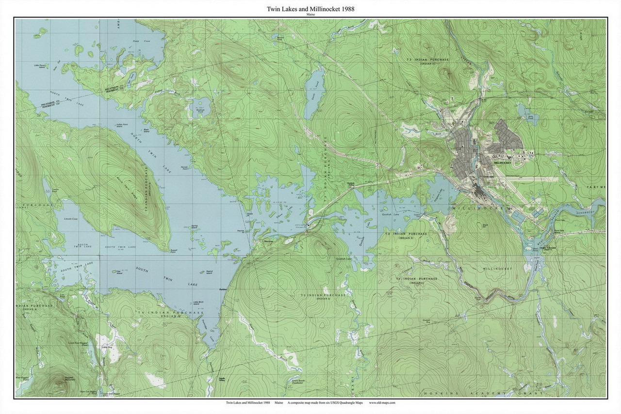 Twin Lakes and Millinocket 1988 - Custom USGS Old Topo Map - Maine ...