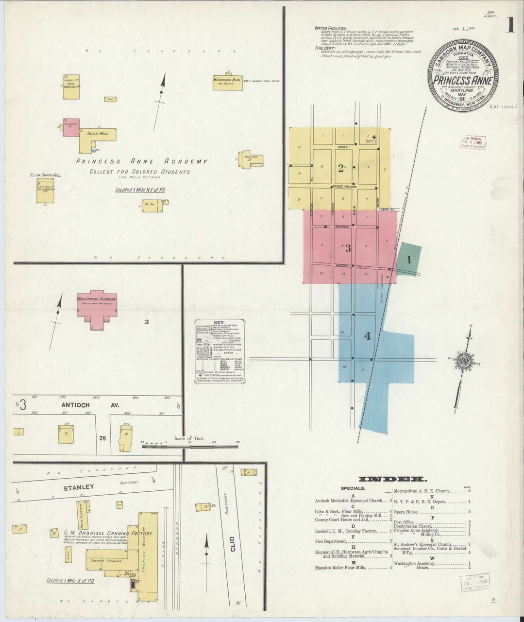 Princess Anne, Maryland 1911 - Old Map Maryland Fire Insurance Index ...