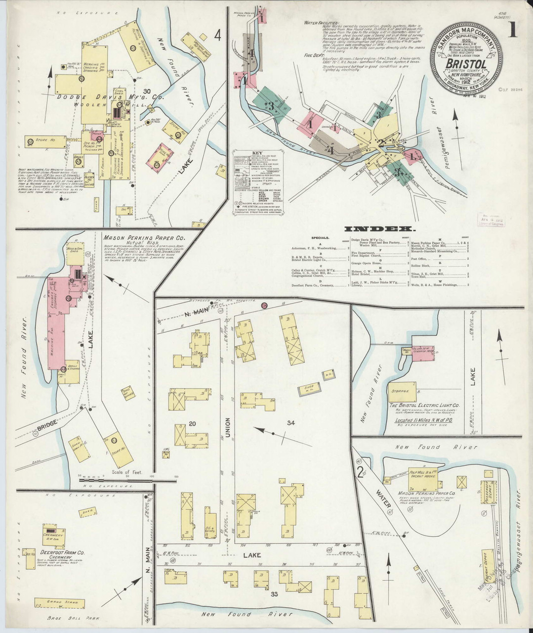 Bristol, New Hampshire 1912 - Old Map New Hampshire Fire Insurance ...