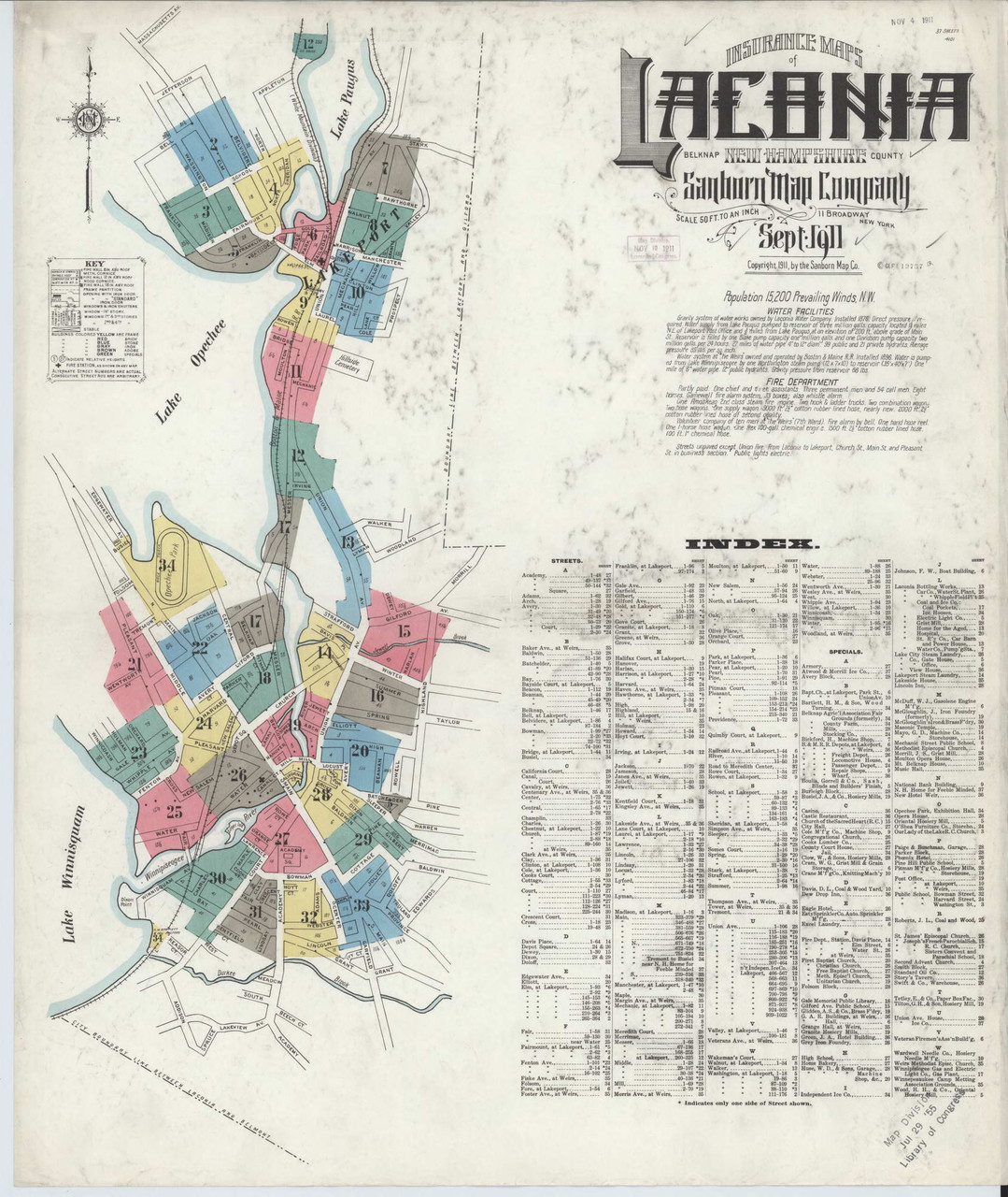 Laconia, New Hampshire 1911 - Old Map New Hampshire Fire Insurance ...