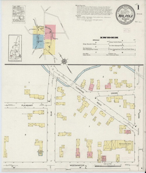 Walpole, New Hampshire 1915 - Old Map New Hampshire Fire Insurance ...