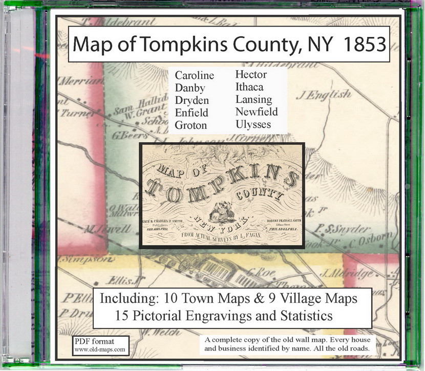 Map Of Tomkins County New York 1853 Cdrom Old Map Old Maps