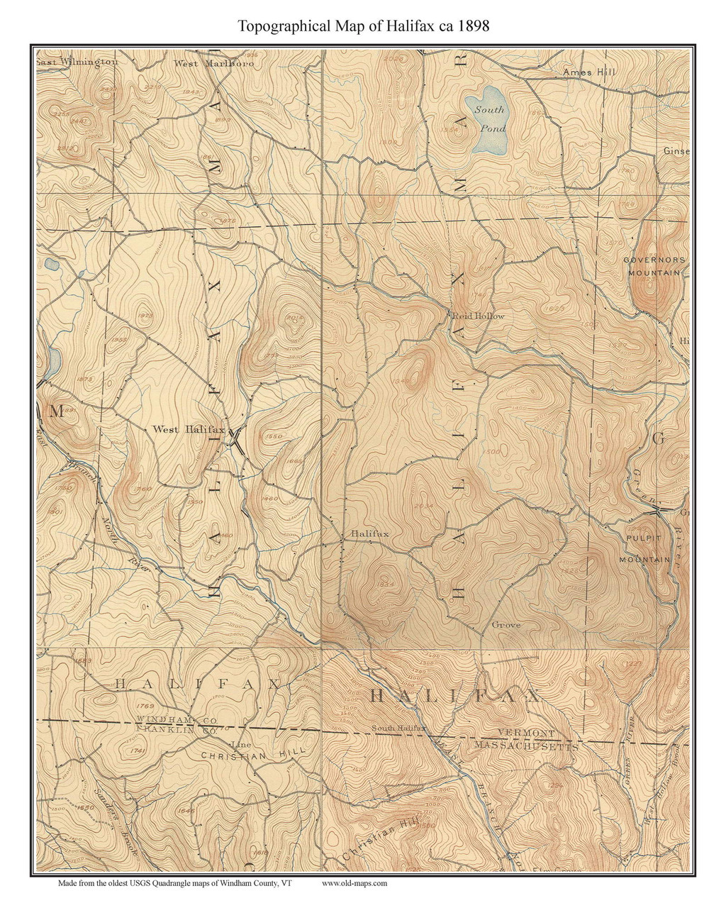 Halifax 1898 - Custom USGS Old Topo Map - Vermont - OLD MAPS