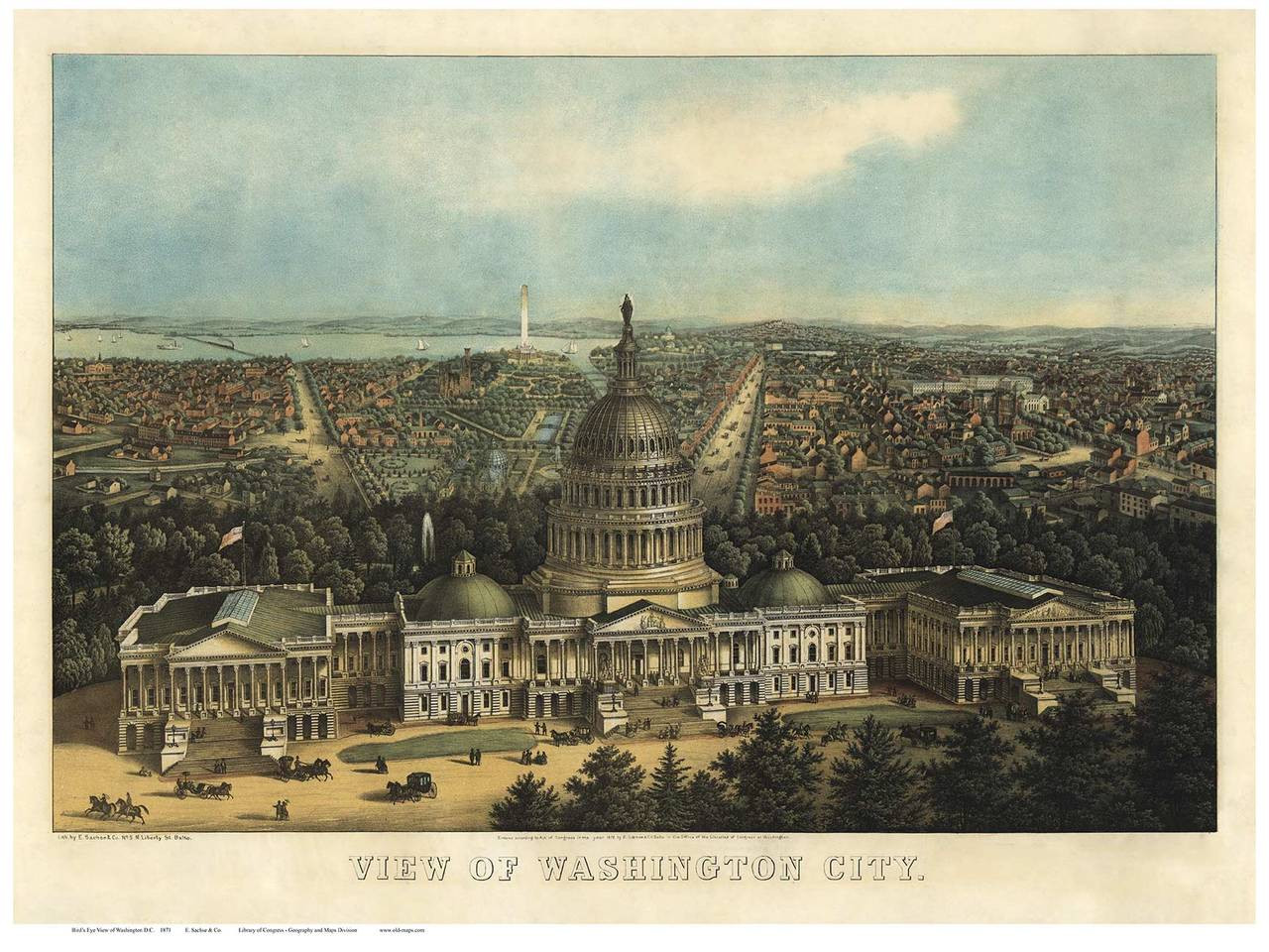 Washington DC 1871 Bird's Eye View - Old Map Reprint - OLD MAPS