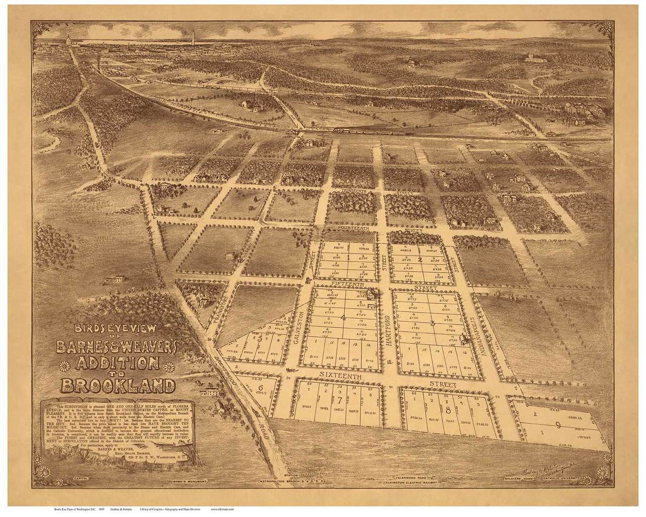 Brookland - Washington DC 1895 Bird's Eye View - Old Map Reprint - OLD MAPS