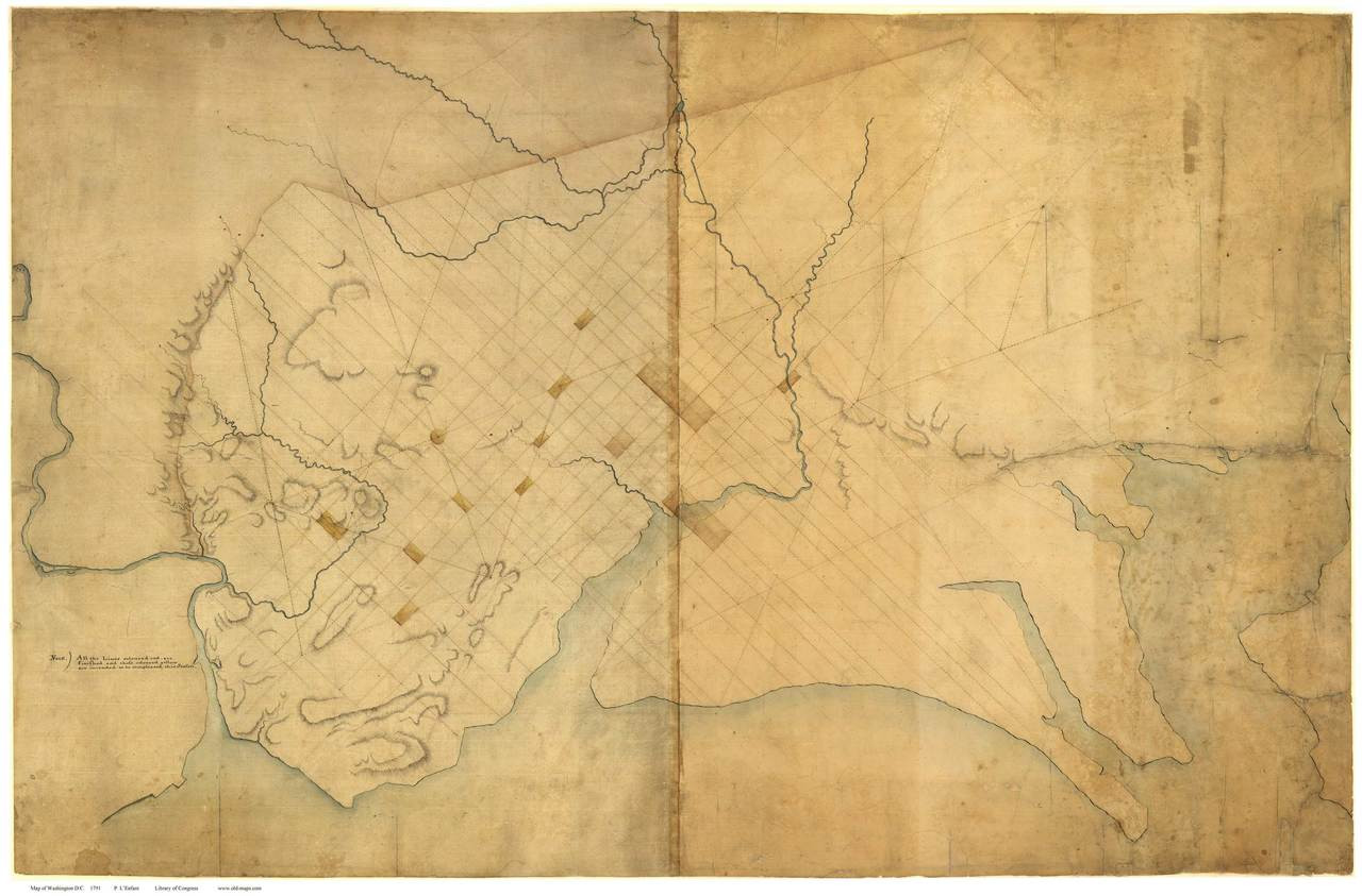 Washington DC 1791 - L'Enfant - Old Map Reprint - OLD MAPS