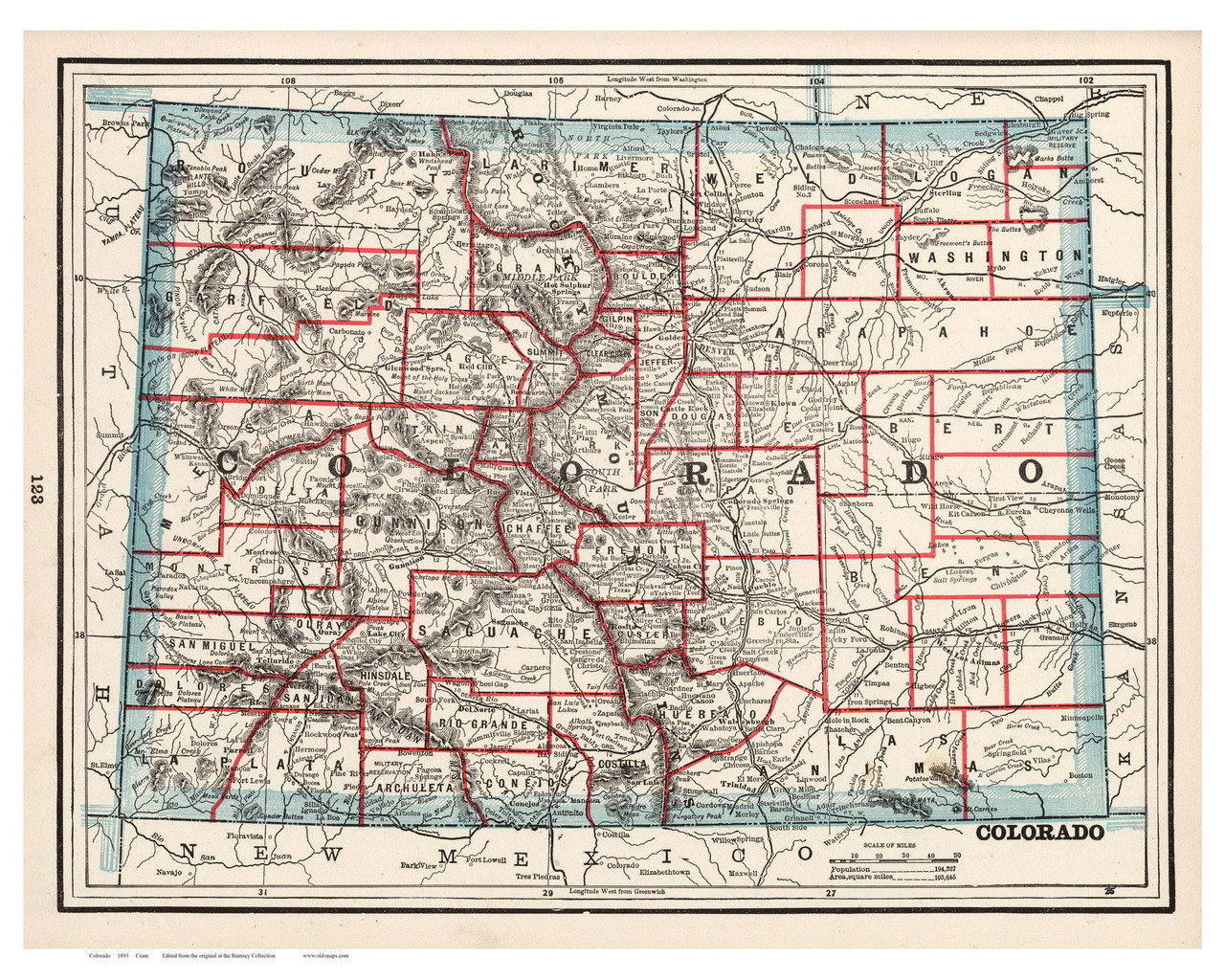 Colorado 1893 Cram - Old State Map Reprint - OLD MAPS