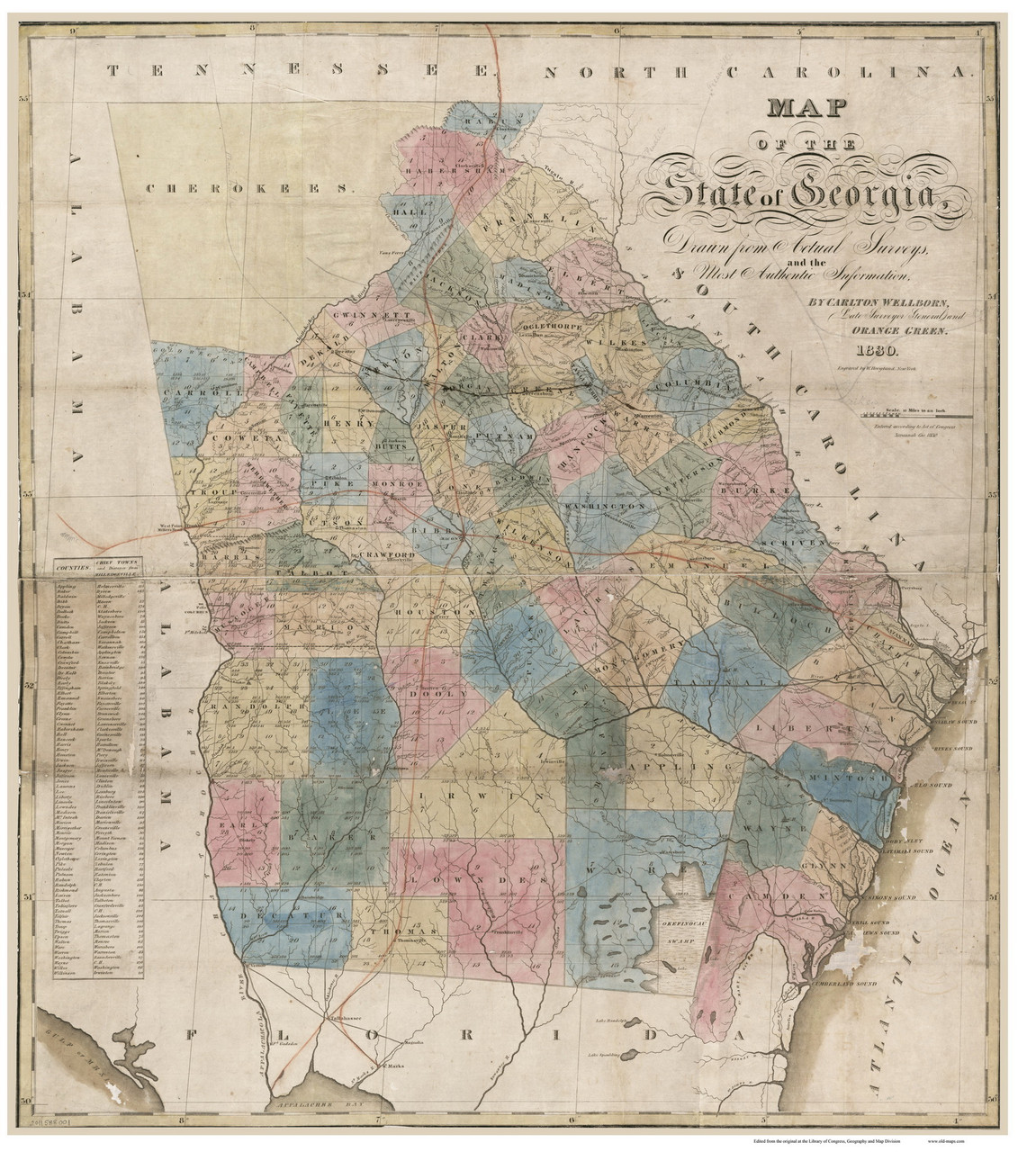 Georgia 1830 Wellborn - Old State Map Reprint - OLD MAPS
