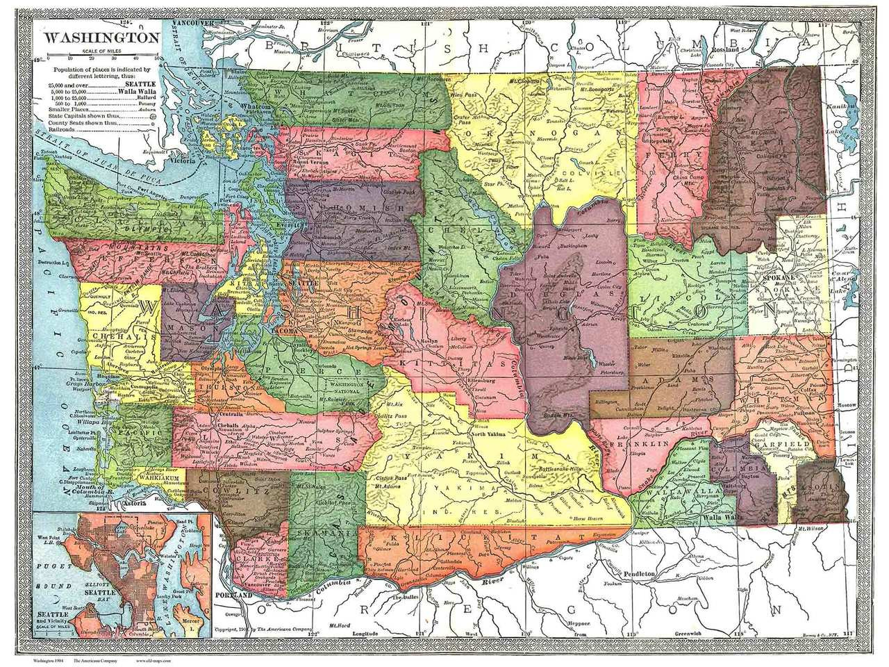 Washington State 1904 Americana Company - Old State Map Reprint - OLD MAPS