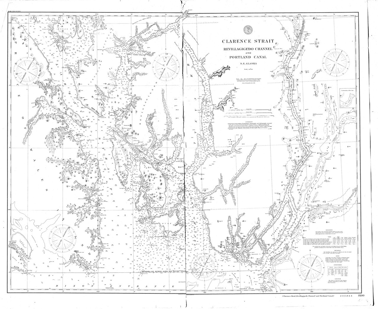 Revillagigedo Channel and Portland Canal 1895 Nautical Chart 200,000 ...