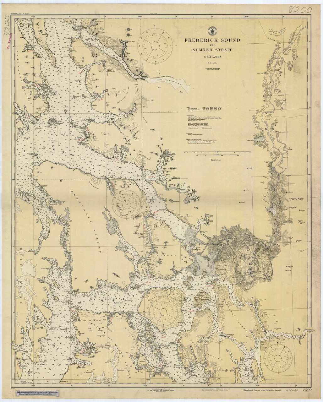 Frederick Sound and Sumner Strait 1923 Nautical Chart 200,000 Scale ...
