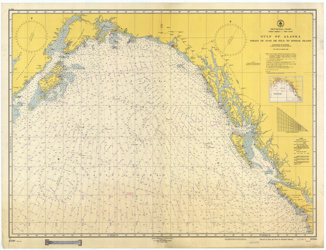 Strait of Juan De Fuca to Kodiak Island 1952 Nautical Chart 2,100,000 ...