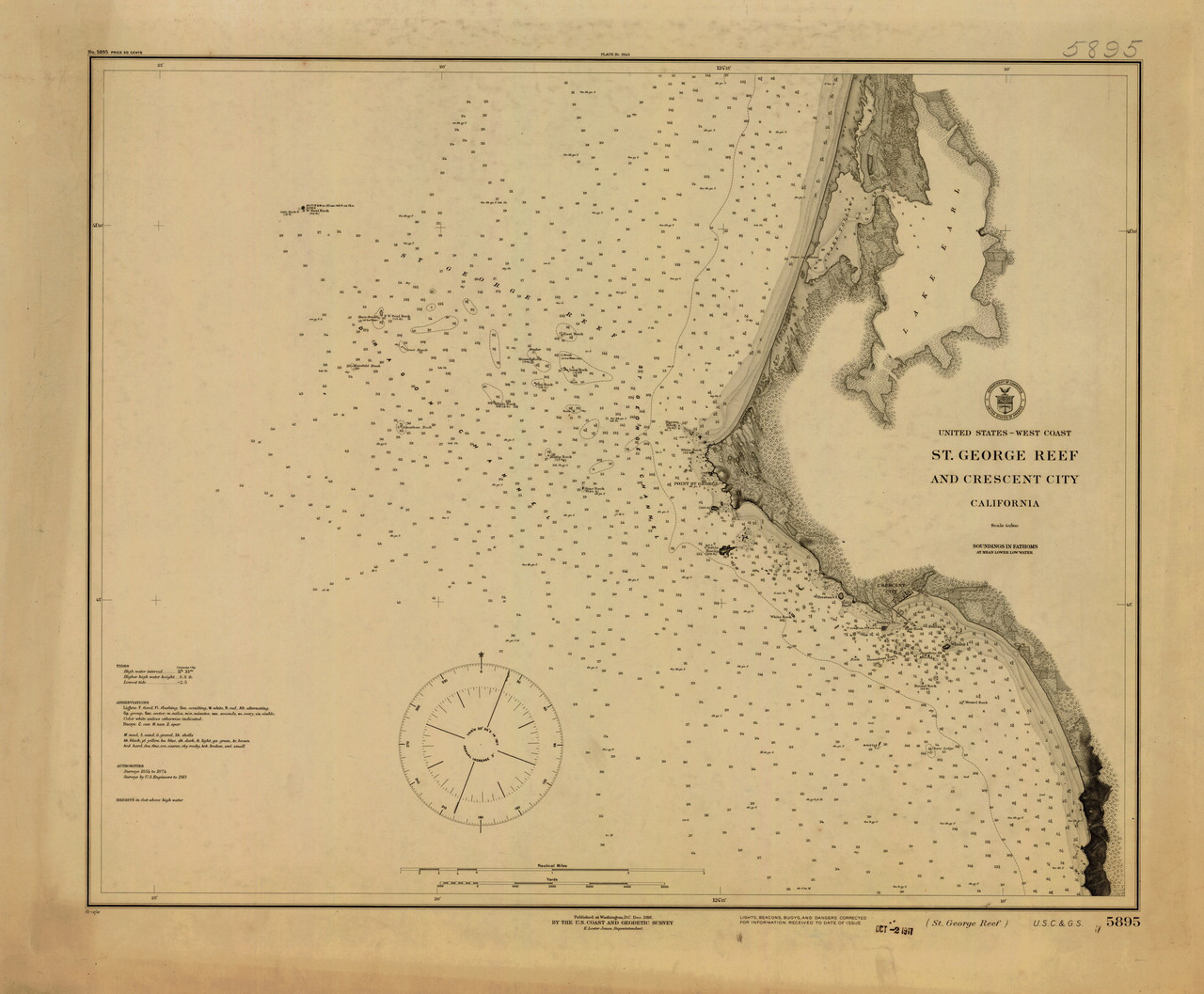 St. George Reef and Crescent City Harbor 1916 - Old Map Nautical Chart ...