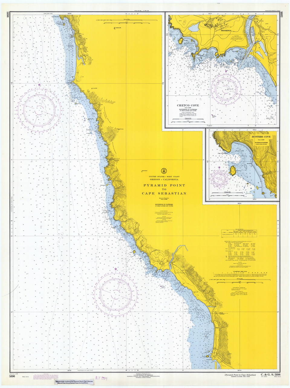 Pyramid Point and Cape Sebastian 1971 - Old Map Nautical Chart PC ...