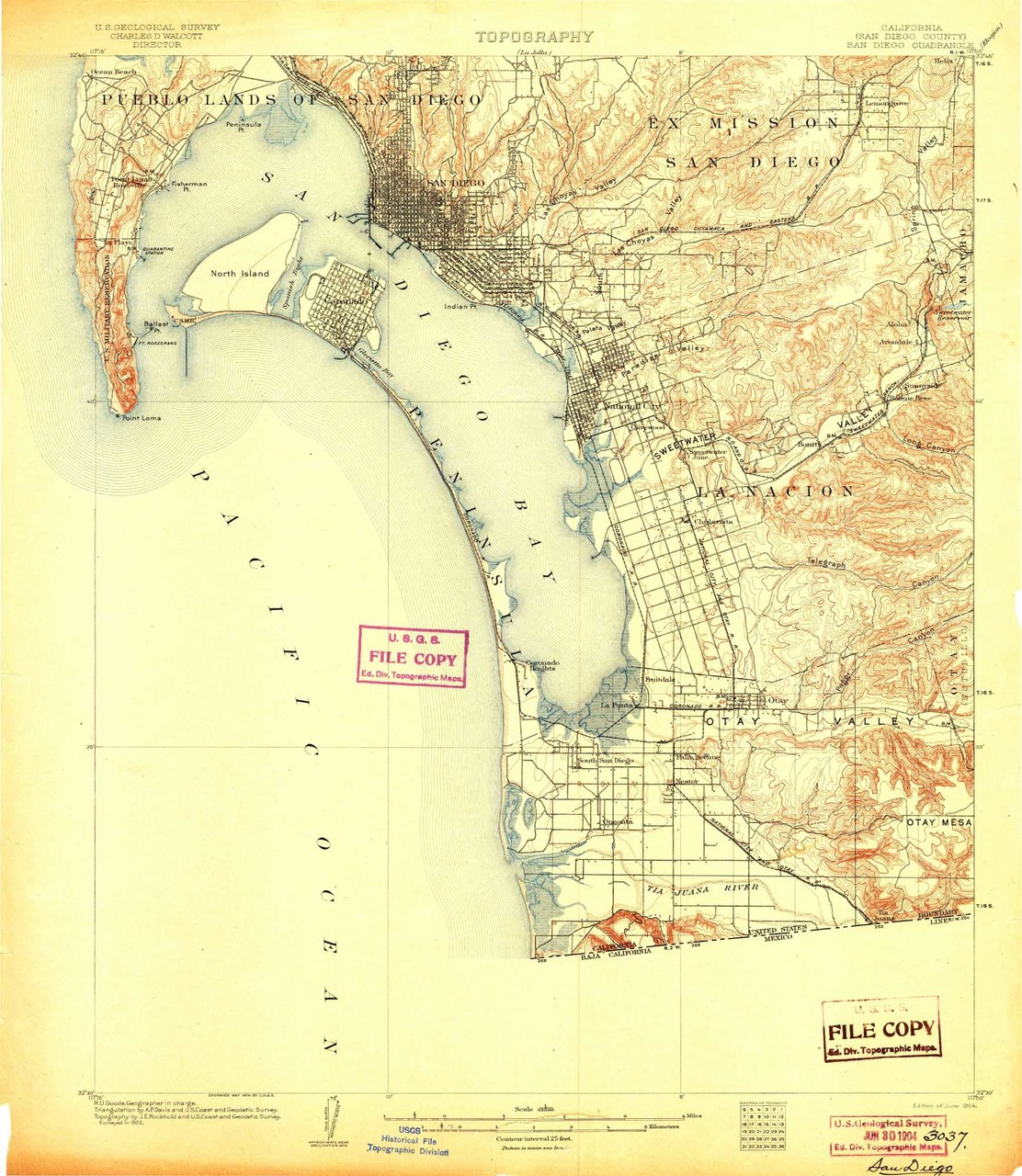 San Diego, California 1904 (1904) USGS Old Topo Map 15x15 Quad - OLD MAPS