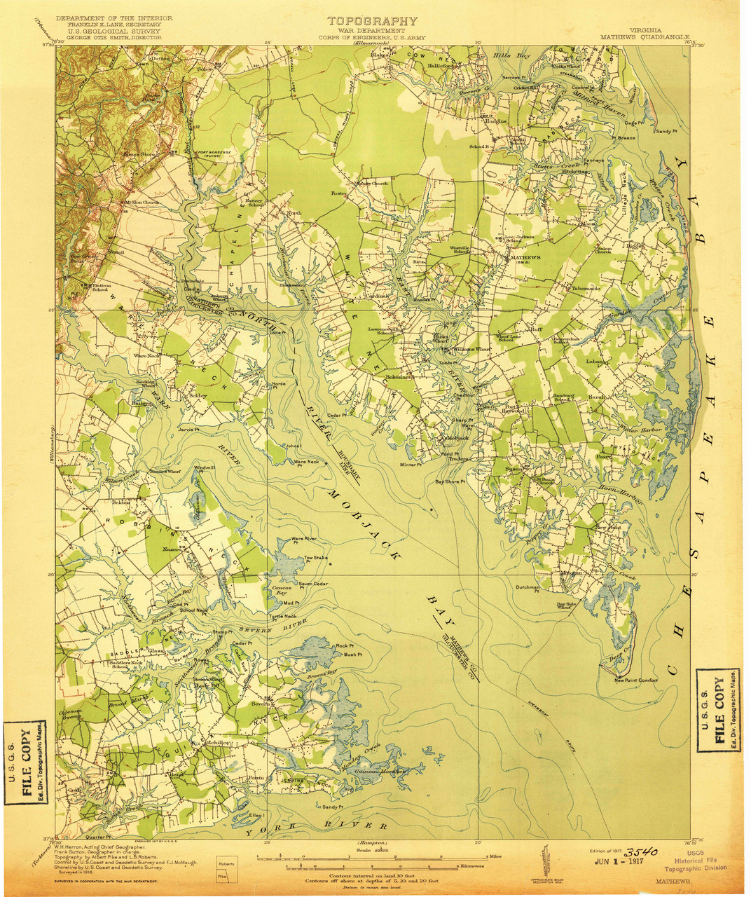 Mathews, Virginia 1917 (1917) USGS Old Topo Map 15x15 Quad - OLD MAPS