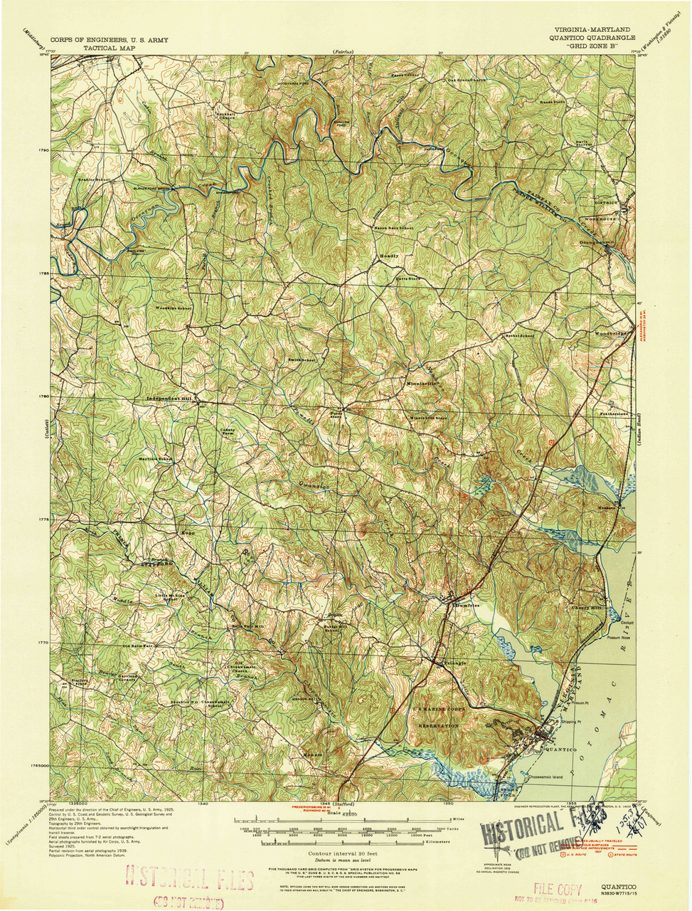 Quantico, Virginia 1940 (1940) USGS Old Topo Map 15x15 Quad - OLD MAPS