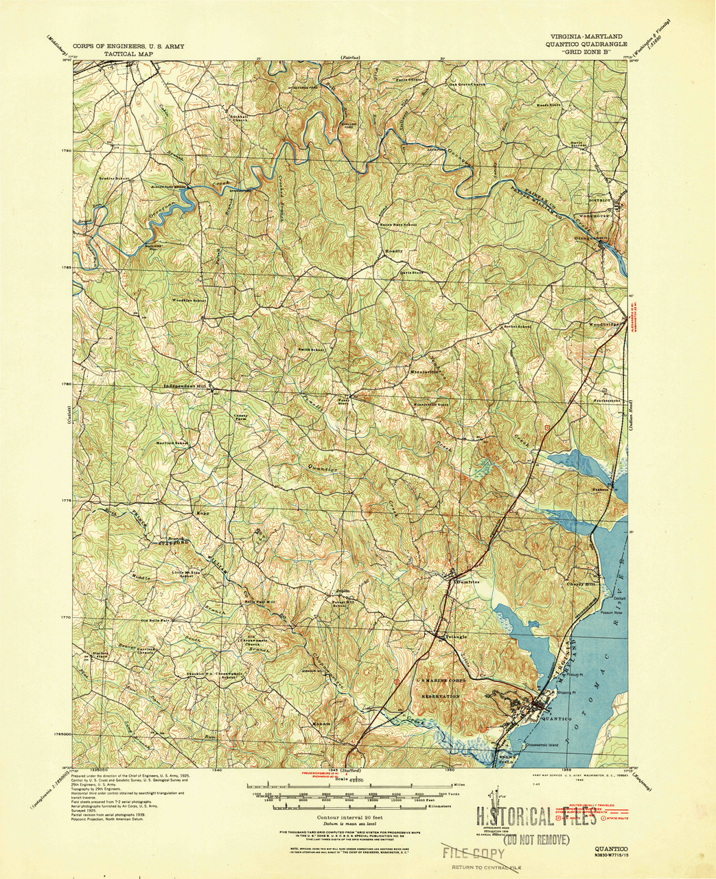 Quantico, Virginia 1940 (1943) USGS Old Topo Map 15x15 Quad - OLD MAPS