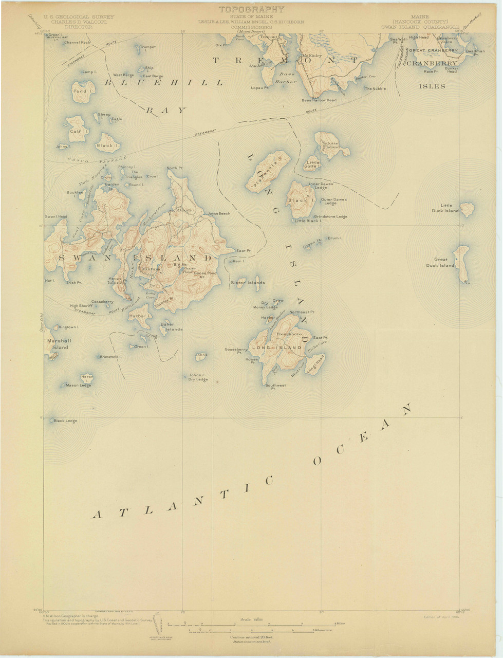 Swan Island, Maine 1904 (1904) USGS Old Topo Map 15x15 Quad - OLD MAPS