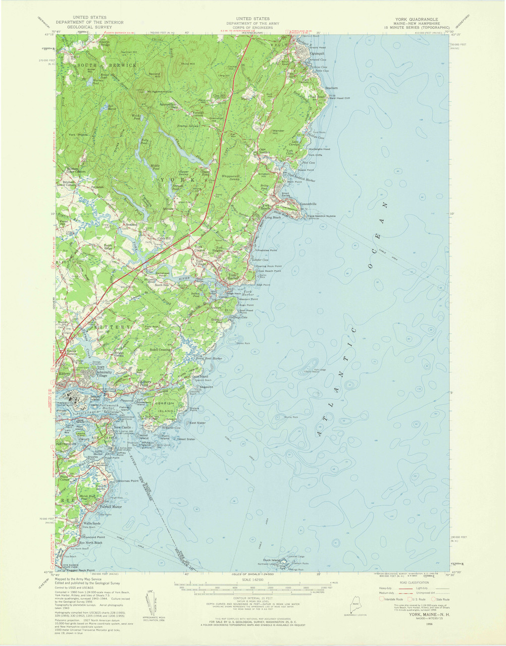York, Maine 1956 (1960 a) USGS Old Topo Map 15x15 Quad - OLD MAPS
