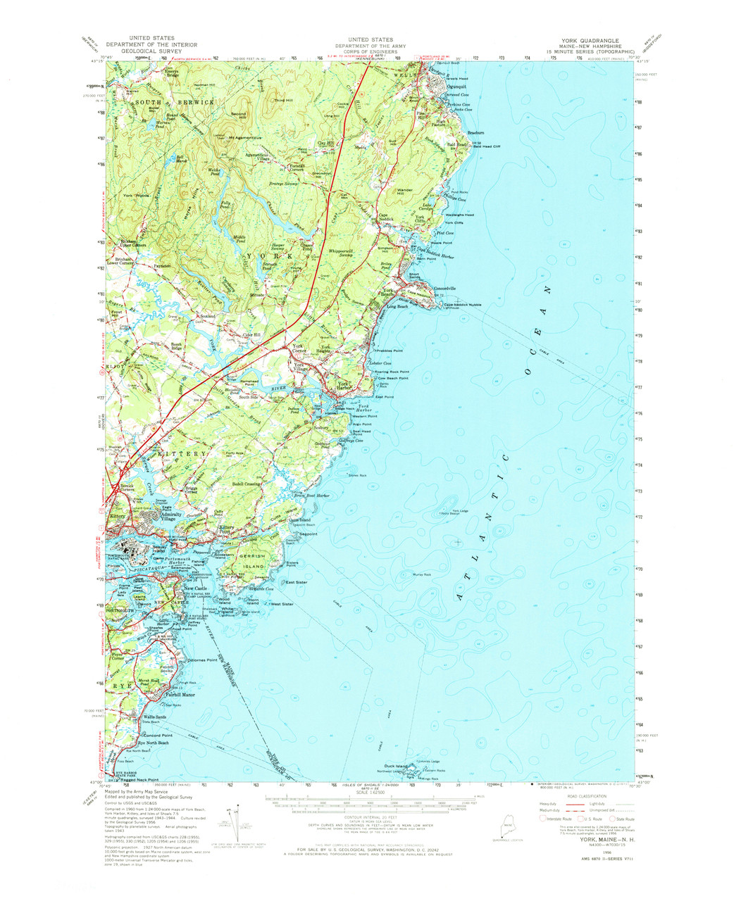 York, Maine 1956 (1973) USGS Old Topo Map 15x15 Quad - OLD MAPS