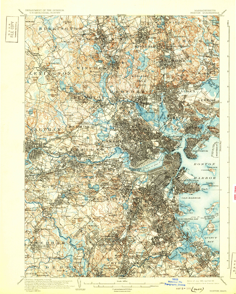 Boston, Massachusetts 1903 (1931b) USGS Old Topo Map 15x15 Quad - OLD MAPS