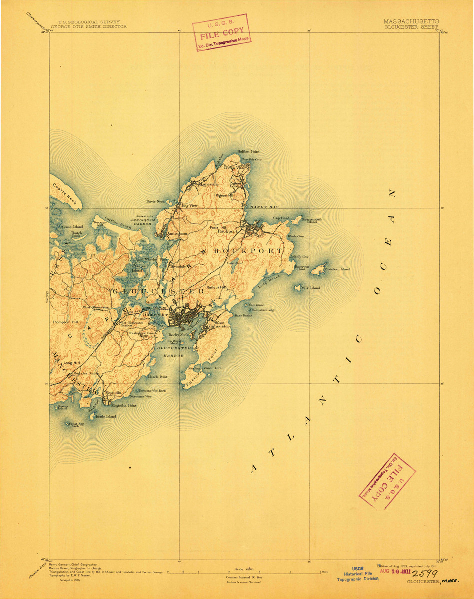 Gloucester, Massachusetts 1893 (1911) USGS Old Topo Map 15x15 Quad ...