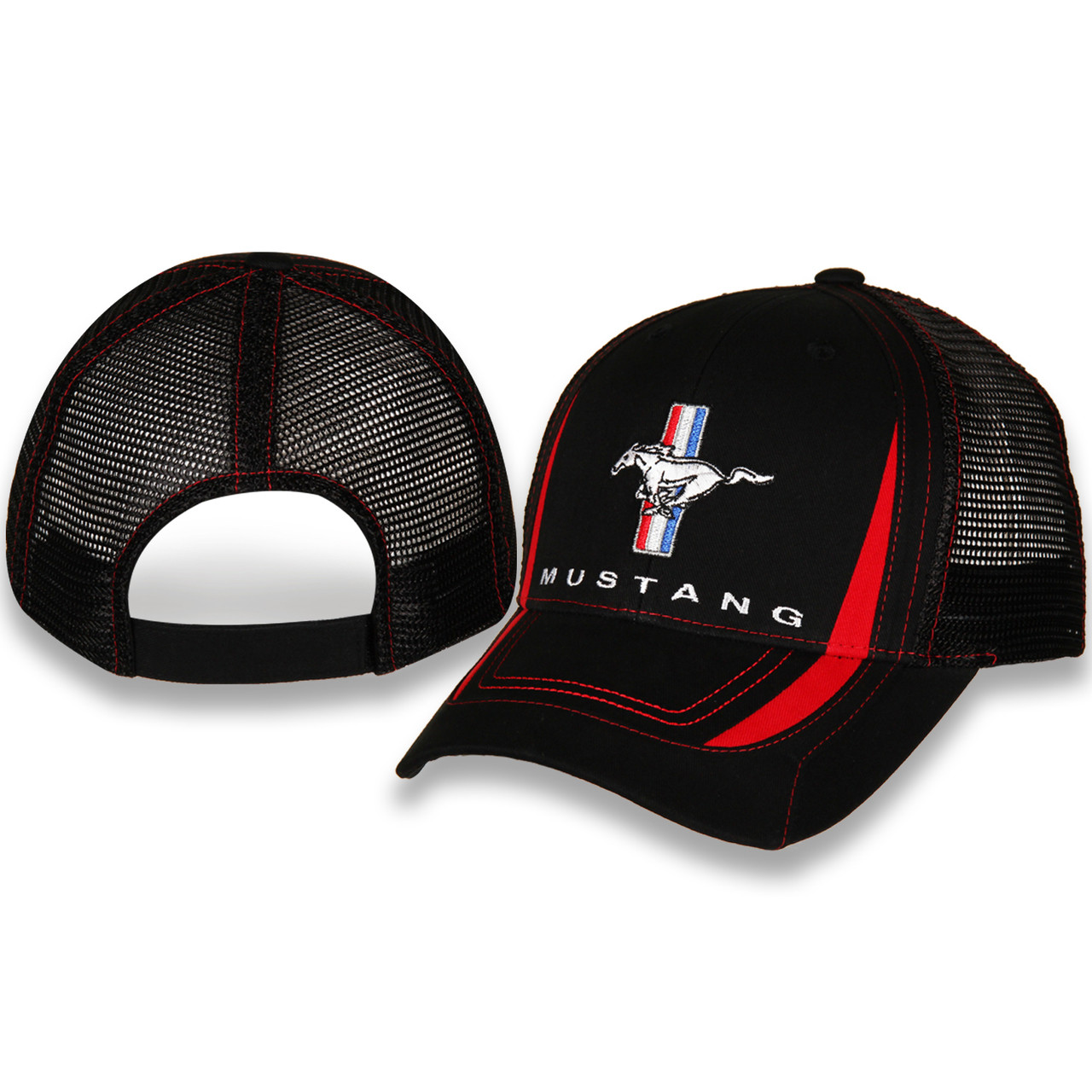 Ford Mustang Red and Black Mesh Hat | Auto Gear Direct