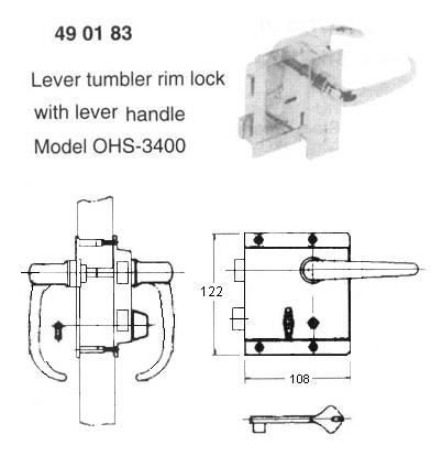 LEVER TUMBLER RIM LOCK WITH LEVER HANDLE OHS#3400 IMPA 490183