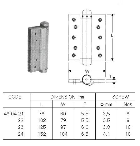 SPRING HINGE SINGLE ACTION L102XW79MM IMPA 490422