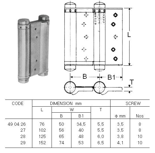 SPRING HINGE DOUBLE ACTION L102XW56MM IMPA 490427