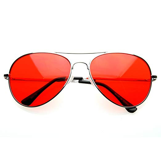 Silver Frame And Red Lens Aviator Sunglasses 1105 Private Island Party