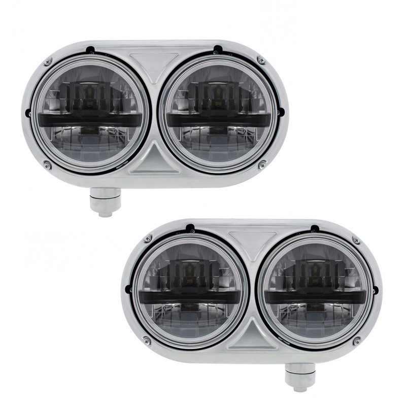 5 3/4" Peterbilt 359 Black Style Stainless Dual Round LED Headlight ...