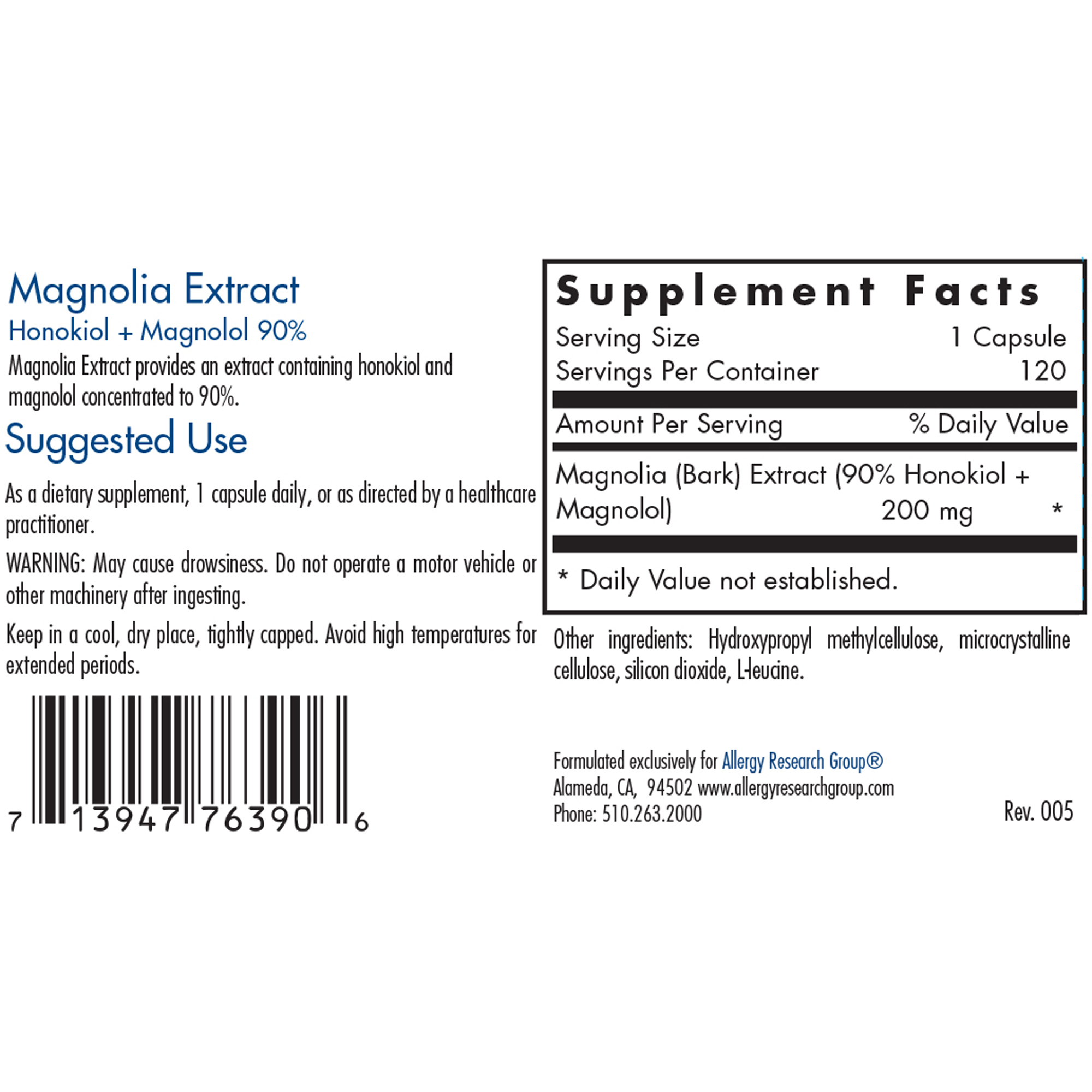 Allergy Research Group Magnolia Extract Honokiol + Magnolol 90% 120 ...