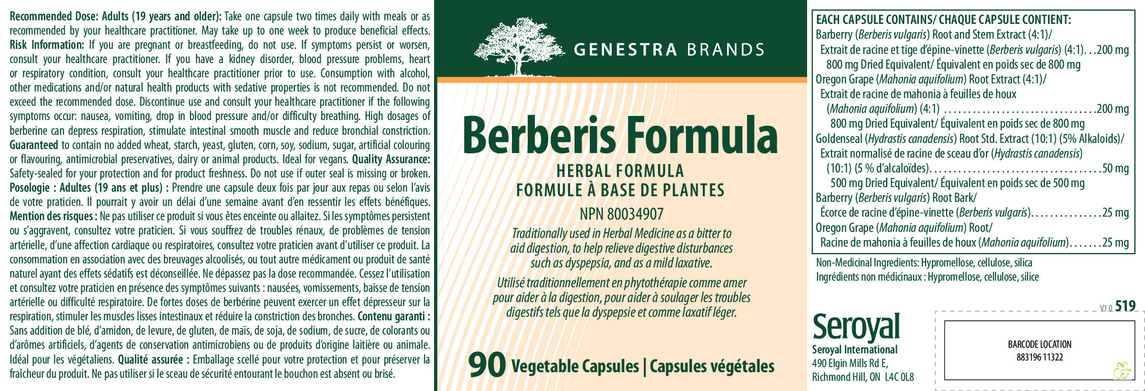 Seroyal Genestra Berberis Formula|Oakway Naturals