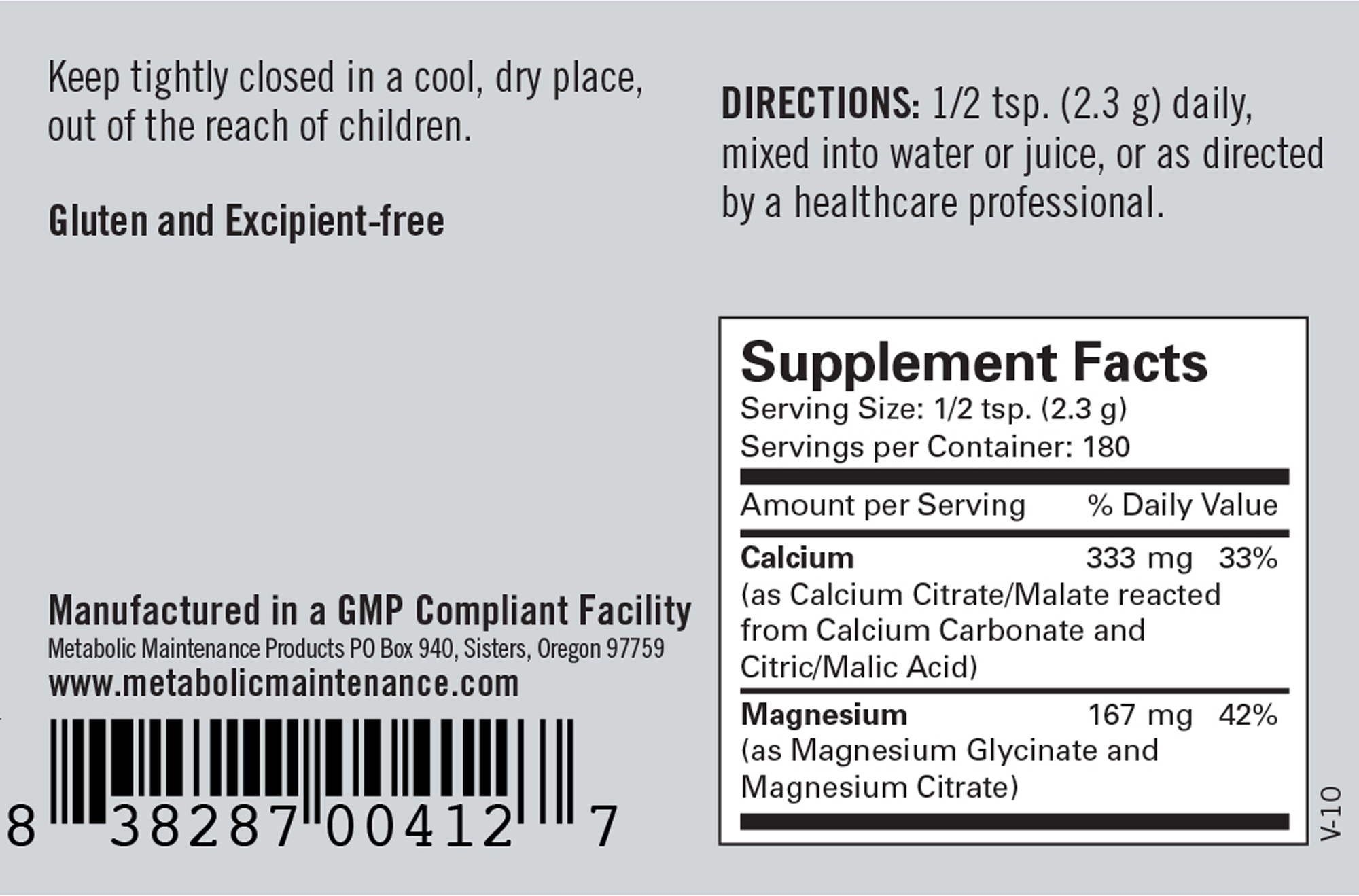 Metabolic Maintenance Cal/Mag Powder 419g (14.8oz.)|Oakway Naturals