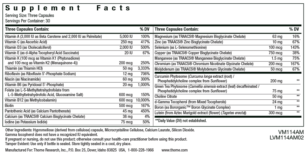 Thorne Multi-Vitamin Elite (Cert. for Sport) - AM & PM 90 Capsules each ...