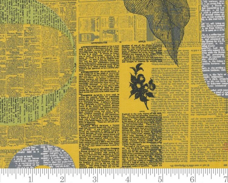 Filigree - Newsprint Text Yellow Saffron 1810 12 by Zen Chic from Moda ...