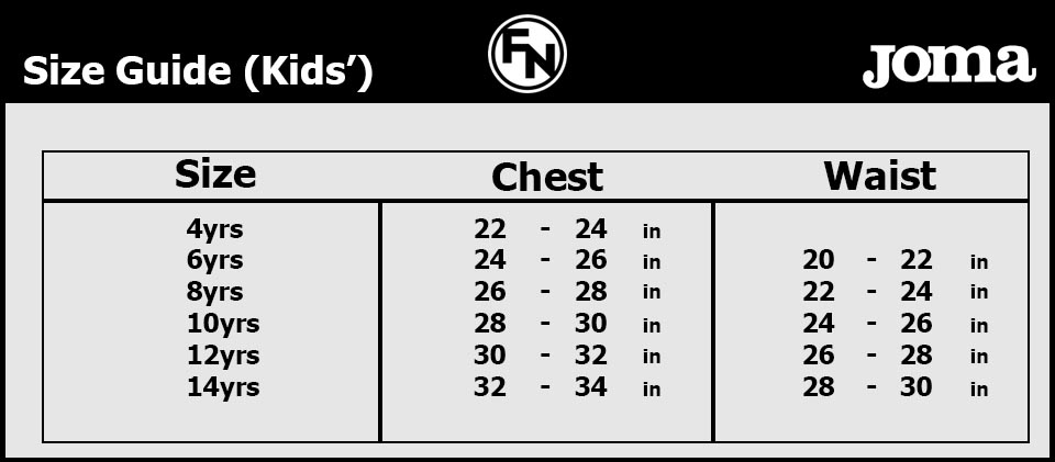 Joma Teamwear Size Guide | thefootballnation.co.uk