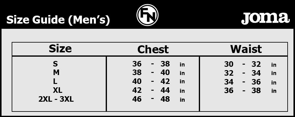 Joma Teamwear Size Guide | thefootballnation.co.uk