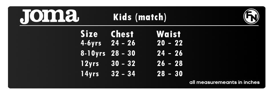Joma Teamwear Size Guide | thefootballnation.co.uk