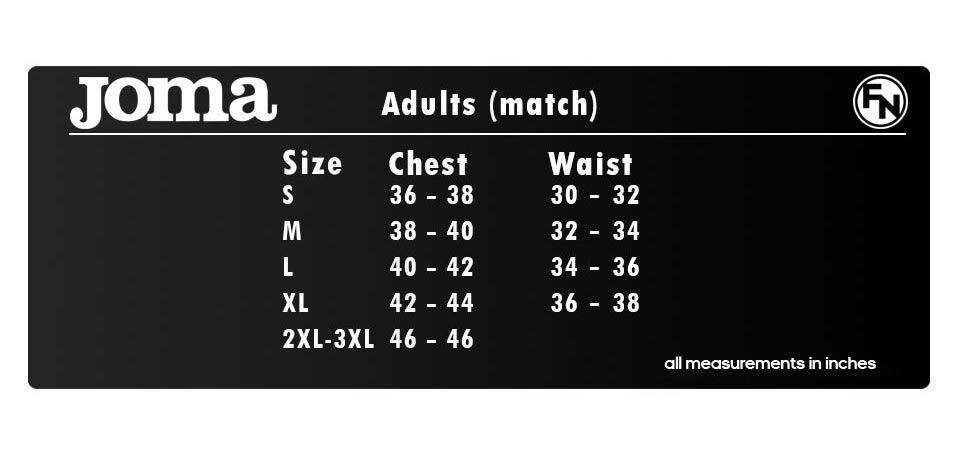 Joma Teamwear Size Guide | thefootballnation.co.uk
