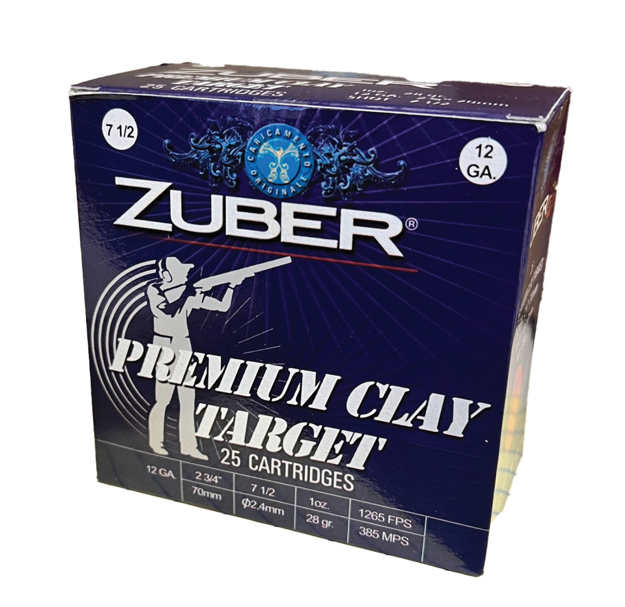 Zuber Premium Clay Target 12ga 2.75" 1oz #7.5 Shot Ammo - 25 Rounds ...