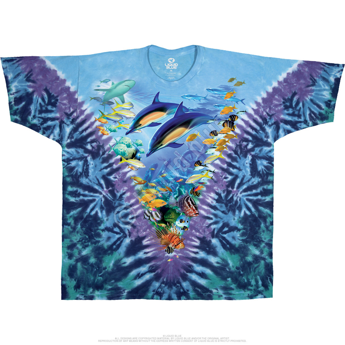 Aquatic Caribbean Treasure Tie-Dye T-Shirt Tee Liquid Blue